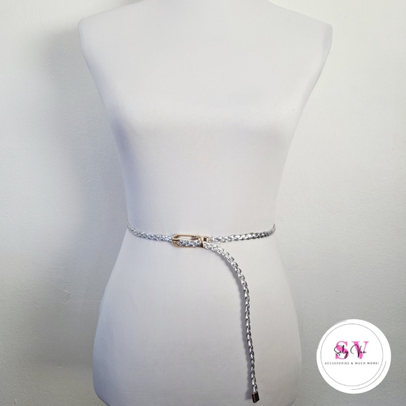 Accessories | Silver Thin Braided Belt With Gold Buckle | Poshmark